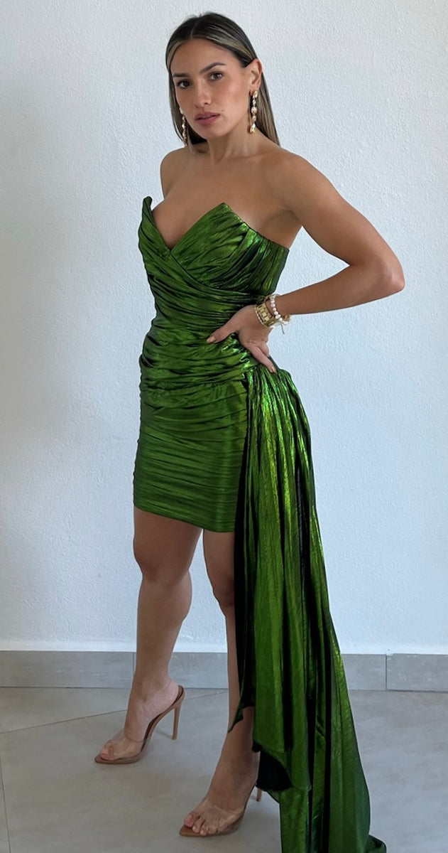 Tempting Shine Green Metallic Strapless Dress – Zil boutique