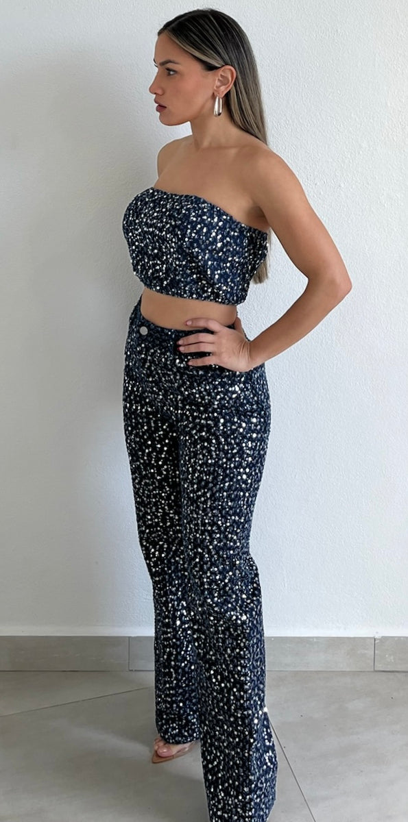 Sparkle Era Denim & Sequins Two-Piece Set – Zil boutique