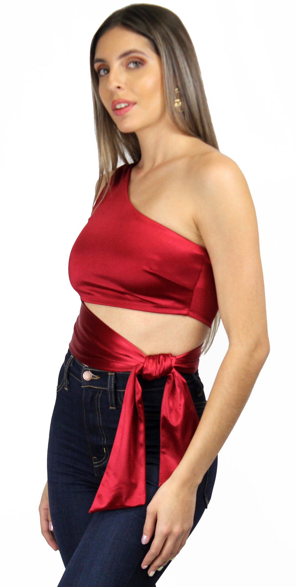 Love to Laugh Satin Ruby One-Shoulder Crop Top – Zil boutique